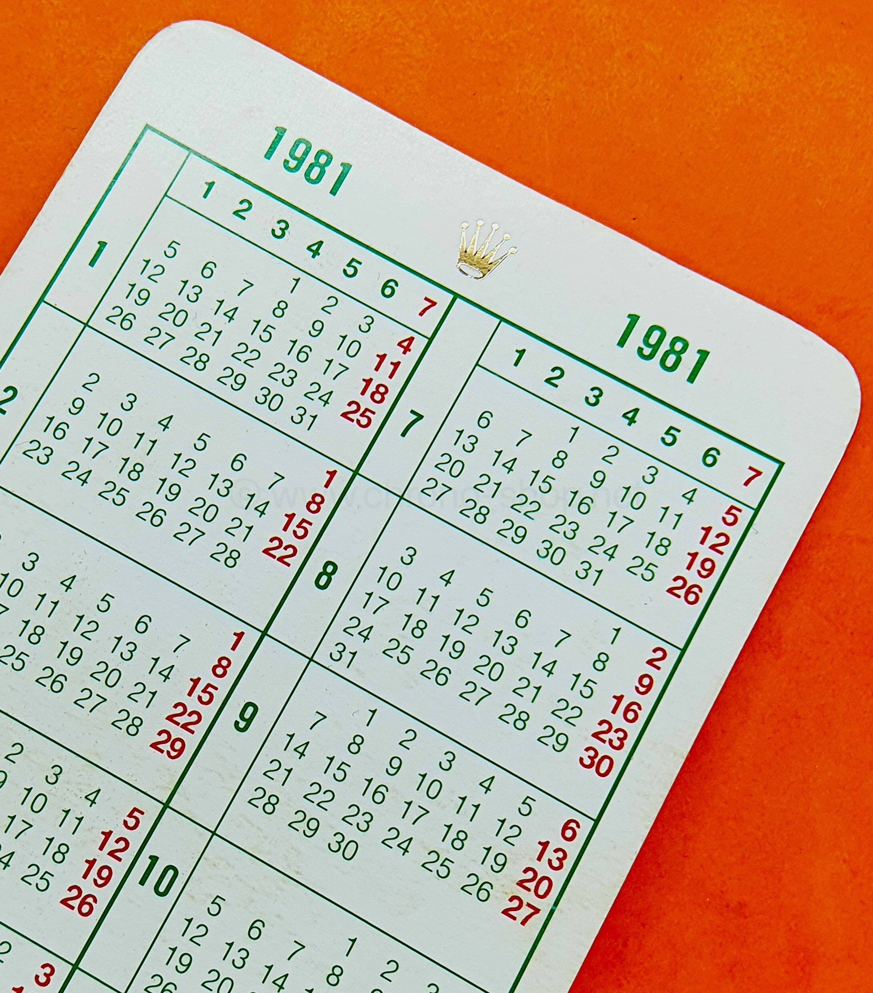 ROLEX 1981 VINTAGE RARE CALENDAR KALENDAR CALENDARIO カレンダー 日历 ...