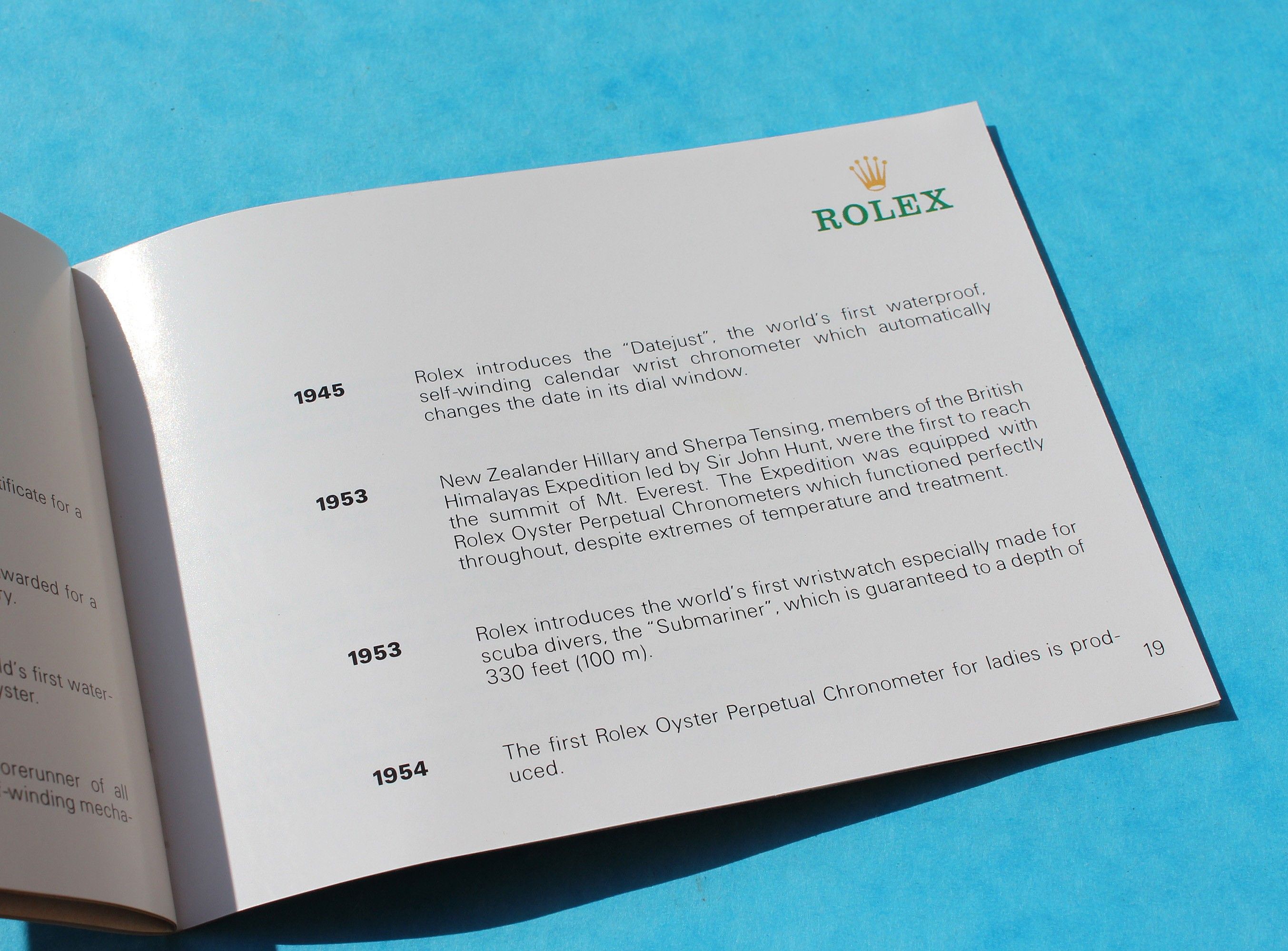 BOOKLET MANUAL ROLEX "YOUR ROLEX OYSTER" 1989