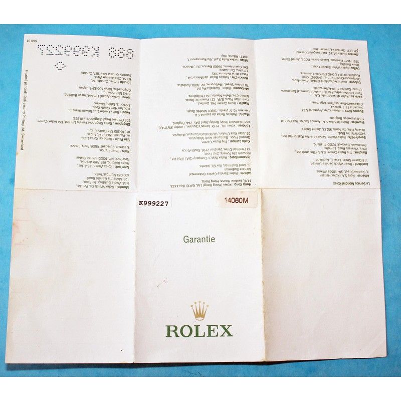 ROLEX 2003 GARANTIE PAPIER 888 MONTRES ROLEX SUBMARINER OYSTER 14060M ...