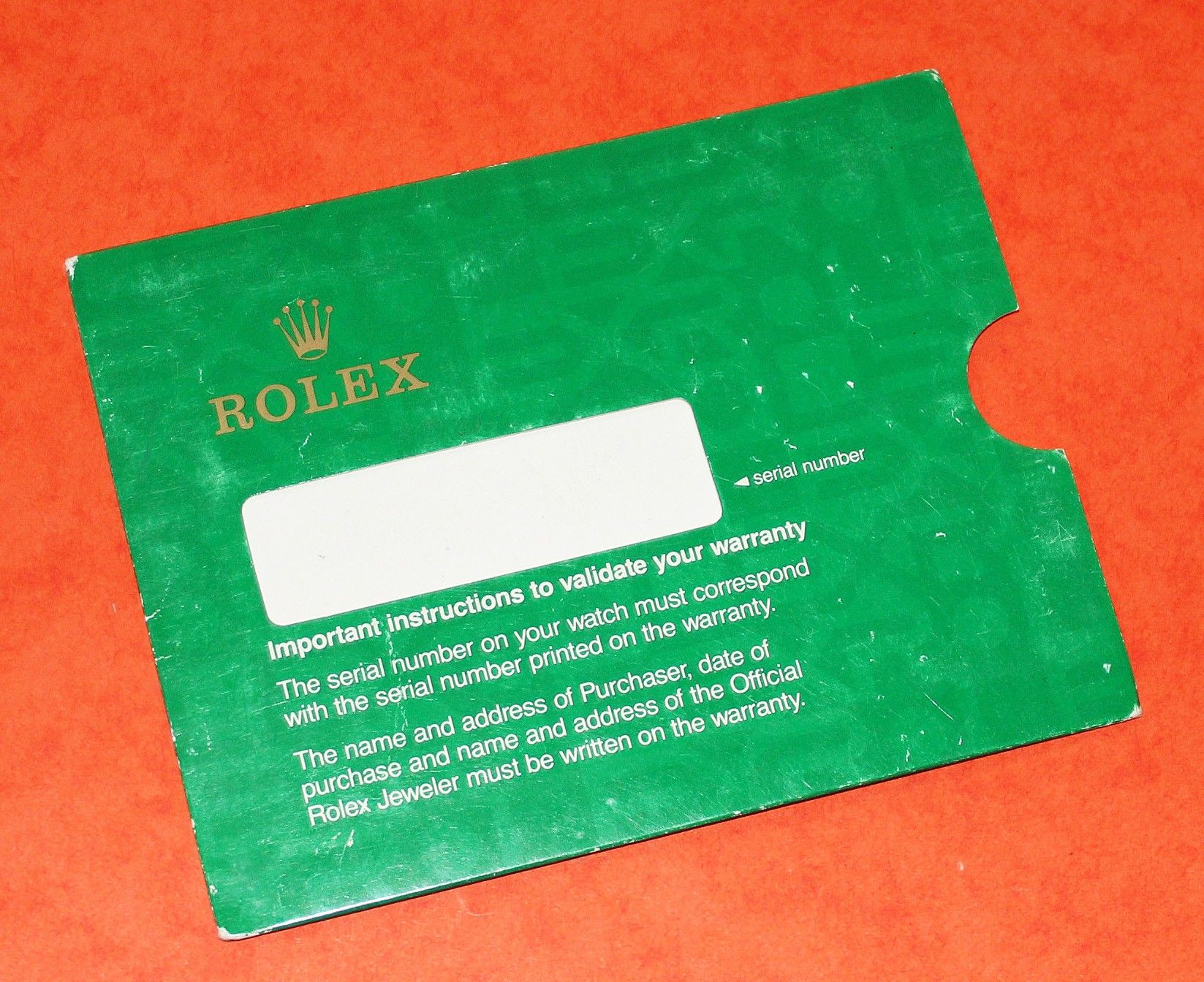 VINTAGE ROLEX GARANTY PAPER WATCH STORAGE SLEEVE CARD GREEN VINTAGE ...