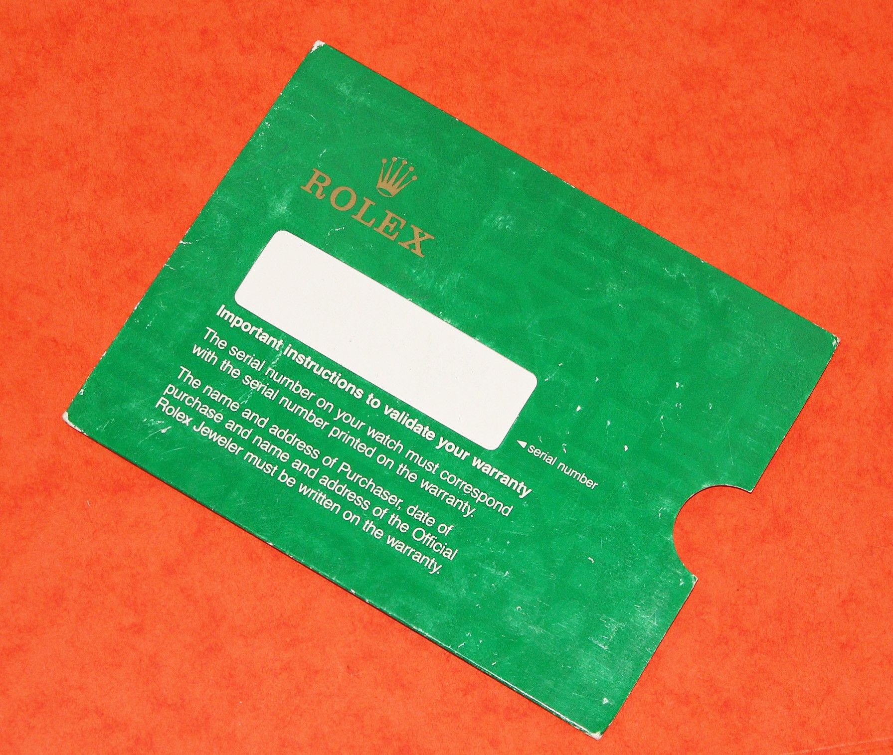 VINTAGE ROLEX GARANTY PAPER WATCH STORAGE SLEEVE CARD GREEN VINTAGE ...