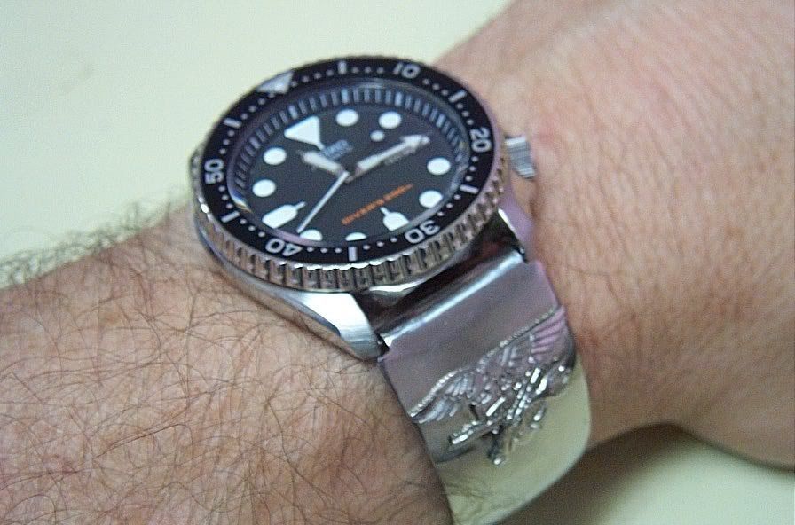 VINTAGE MOTORCYCLE Olongapo WATCH CURVED STAINLESS STEEL BRACELET 20mm ...