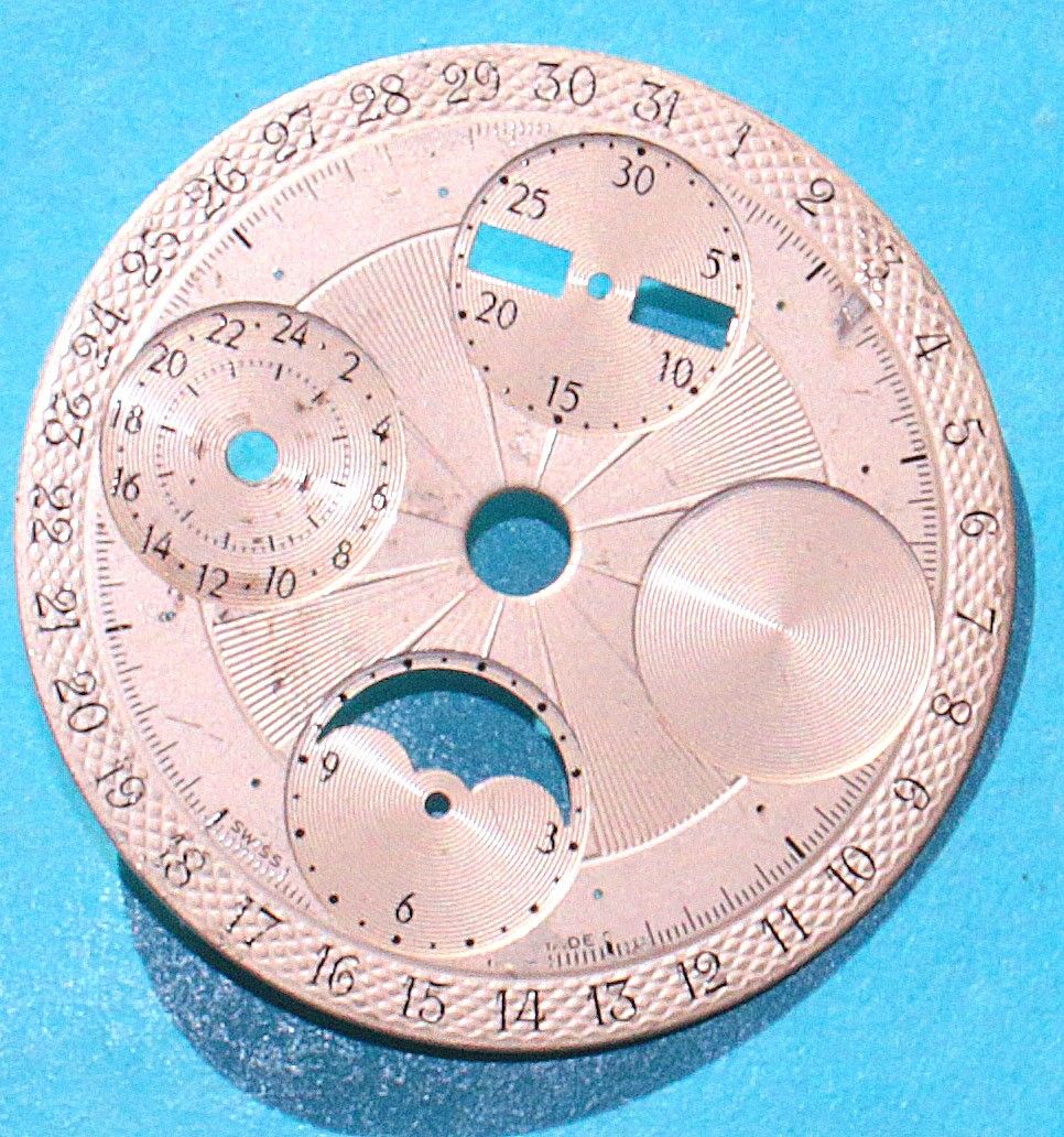 Vintage Watch Part Furniture Horology Watch Dial MoonPhase & triple ...