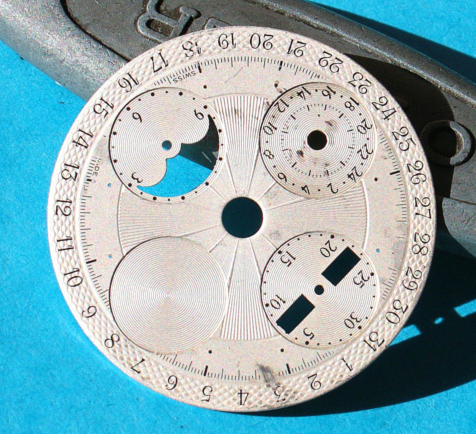 Vintage Watch Part Furniture Horology Watch Dial MoonPhase & triple ...