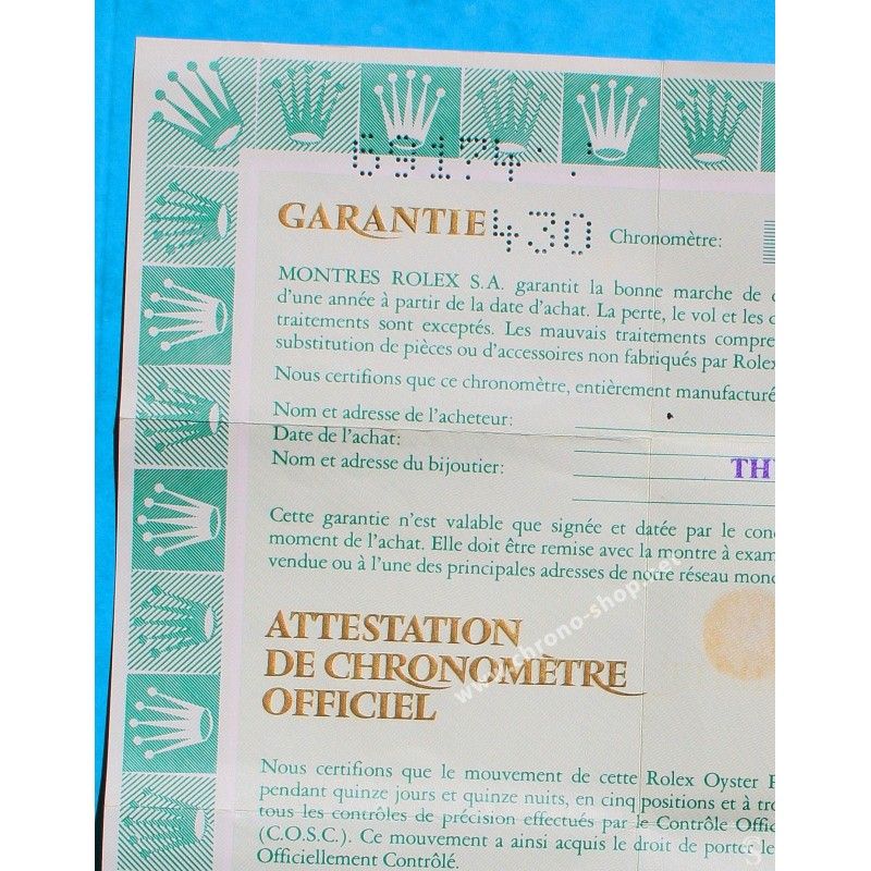 ROLEX VINTAGE & RARE 1986 GARANTIE PAPIER MONTRES ROLEX MODÈLE 69174 ...
