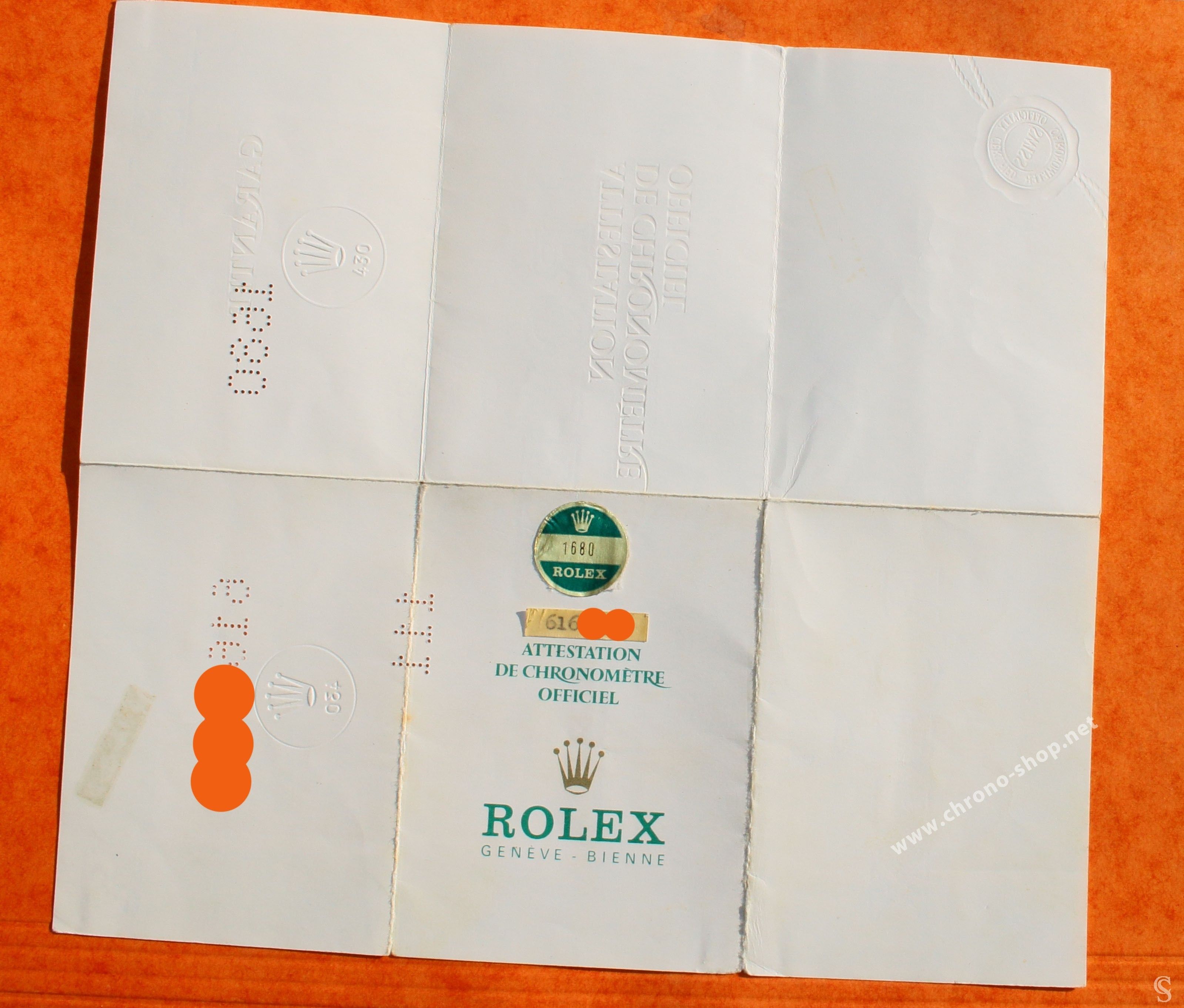 ROLEX GENUINE 1979 SUBMARINER DATE 1680 PAPER REGISTERED CERTIFICATE ...
