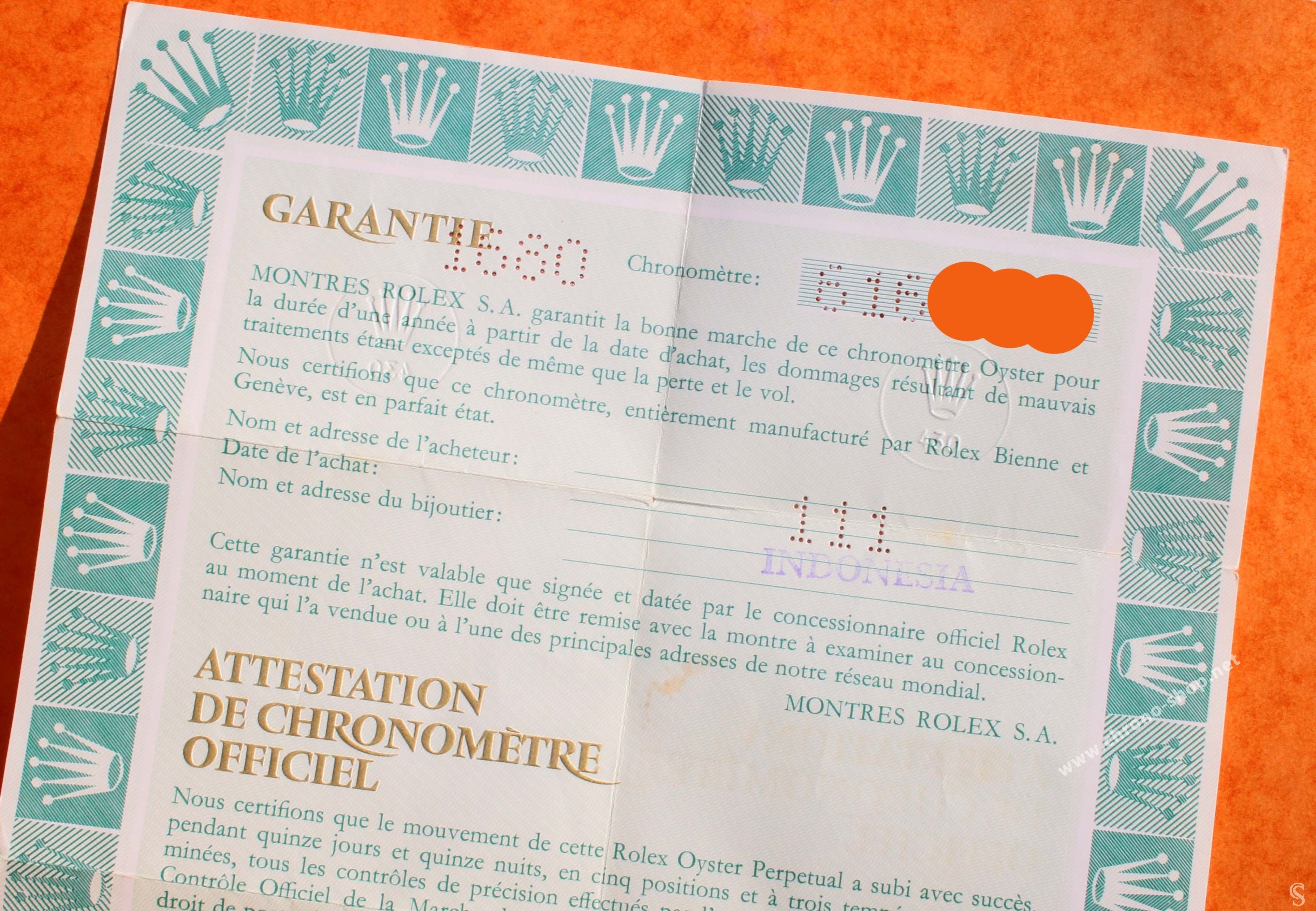 ROLEX GARANTIE 1979 PAPIER TOUS MODÈLES MONTRES VINTAGES ROLEX OYSTER ...